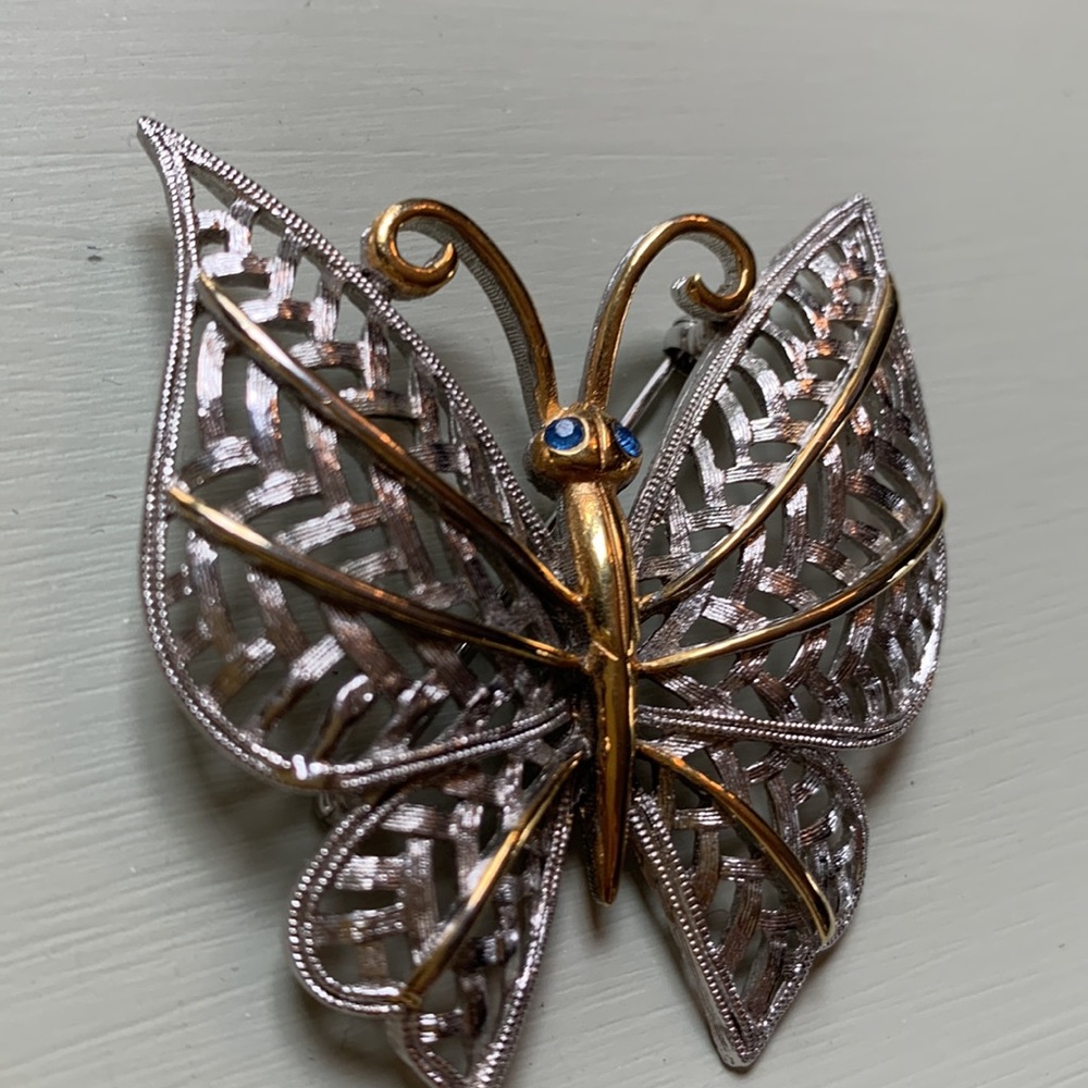 Vintage Avon Silver Gold & Blue Metal Butterfly Brooc… - Gem